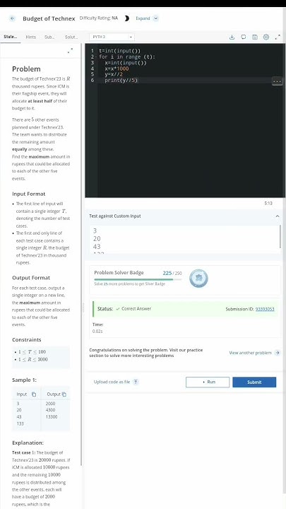 Budget of Technex Codechef Solution // Starter 83 Solution #codechefsolution #pythonprogramming ...