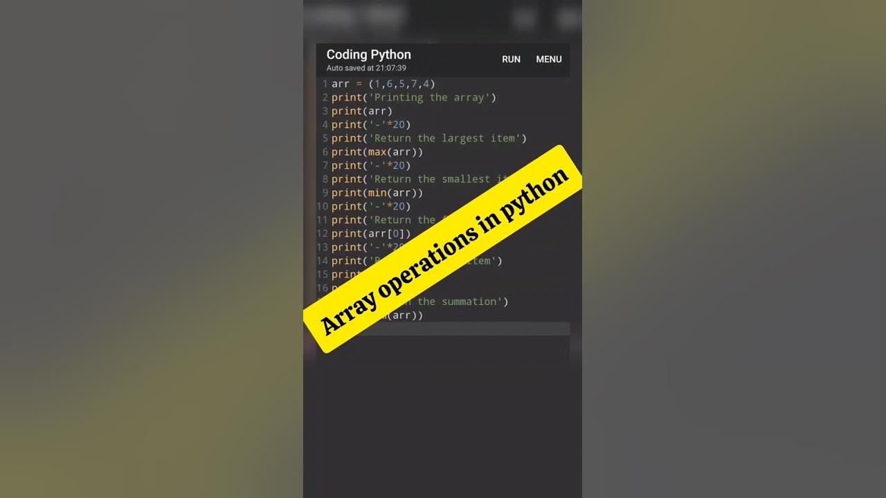 Array Operation In Python Itzrafiq Computerscience Python Pythontricks Pythonarray Youtube