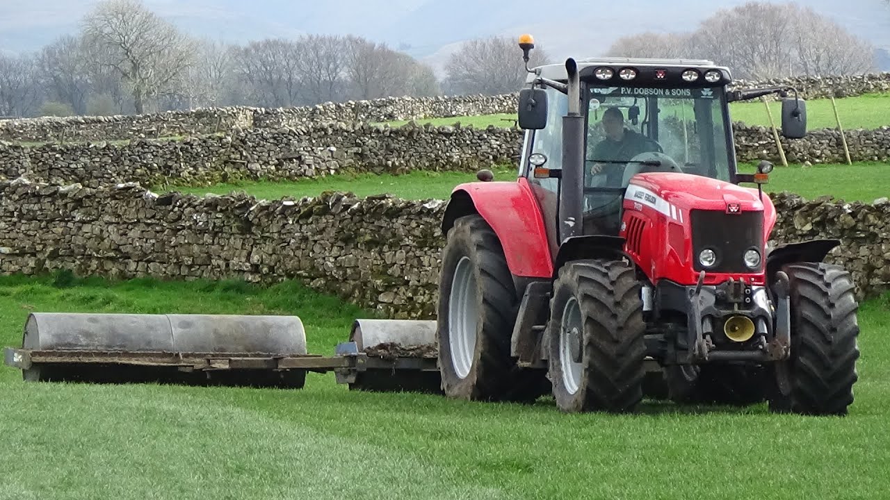 Rolling Grassland with Massey Ferguson & Fleming Rollers - YouTube