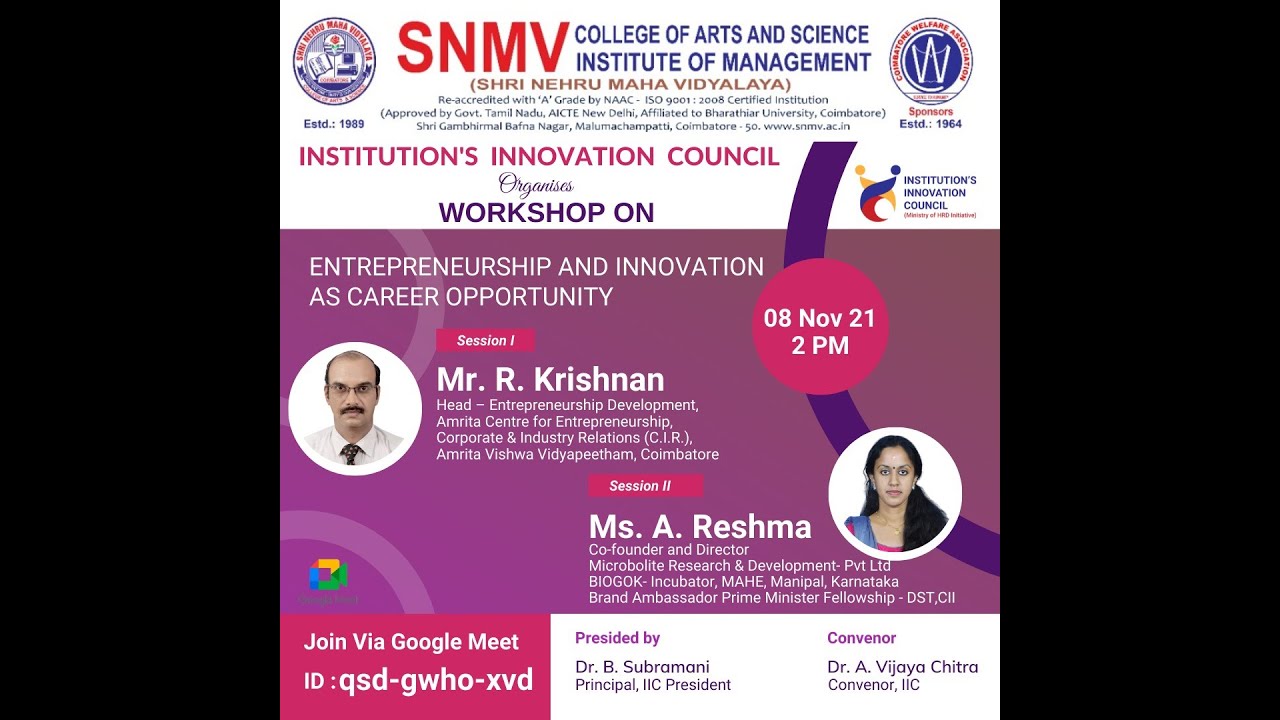workshop on "Entrepreneurship and Innovation as Career Opportunity ...