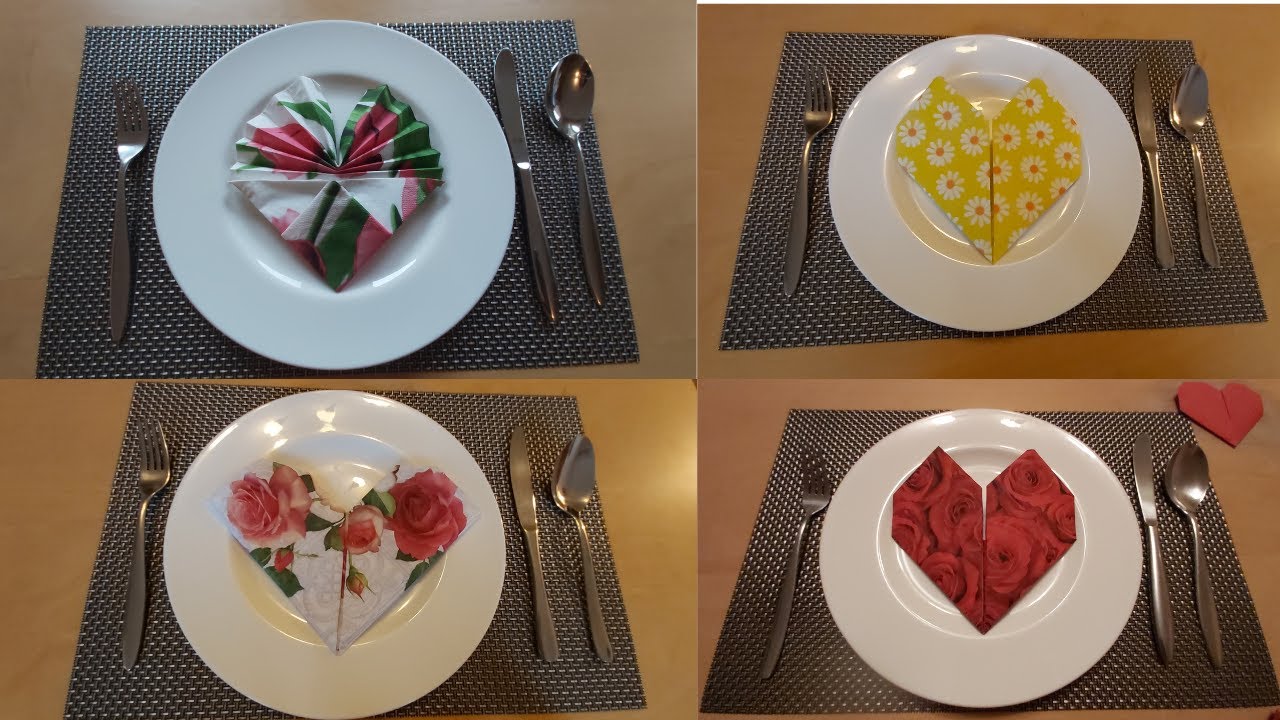 DIY, 4 ways Heart Tissue Folding ideas/Easy Napkin folding # ...