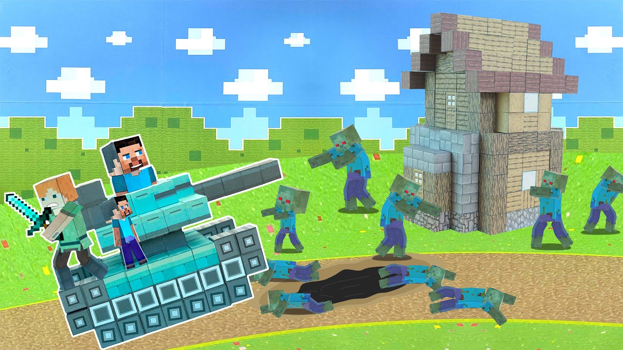 Minecraft PAPER Animation Parody STEVE vs Zombies in Epic Battle! Part ...