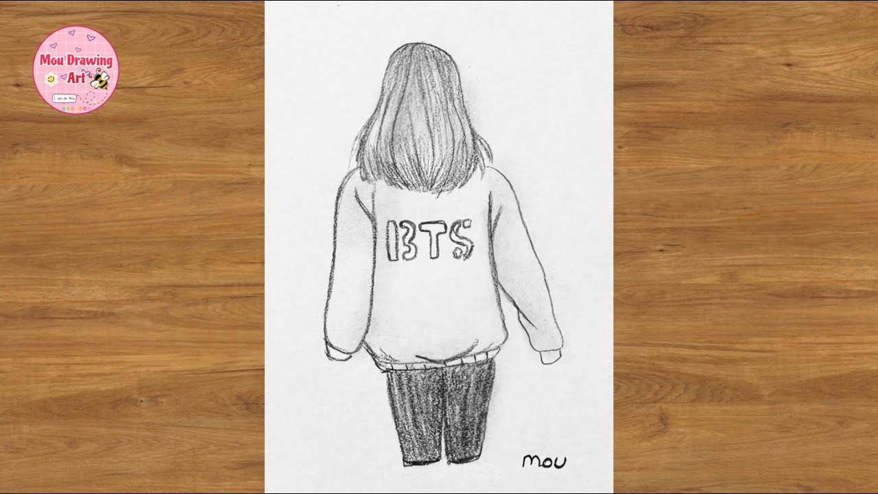 How to draw cute bts girl easy | how to draw a girl with bts hoodie ...