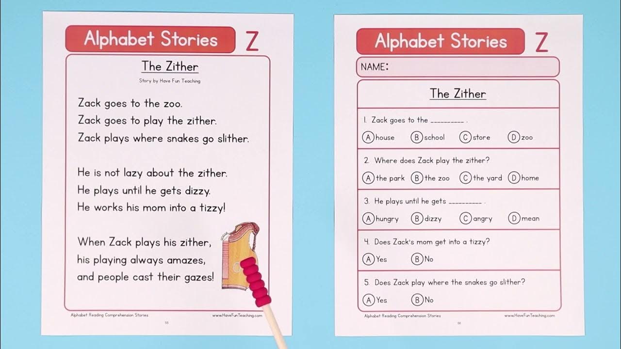 Alphabet Stories Letter Z Reading Comprehension Worksheet - YouTube