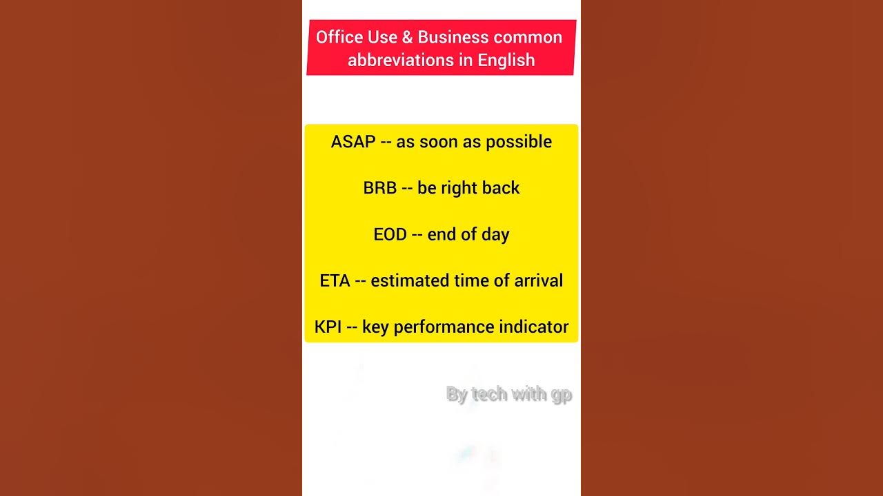 Office Use & Business common abbreviations in English - YouTube