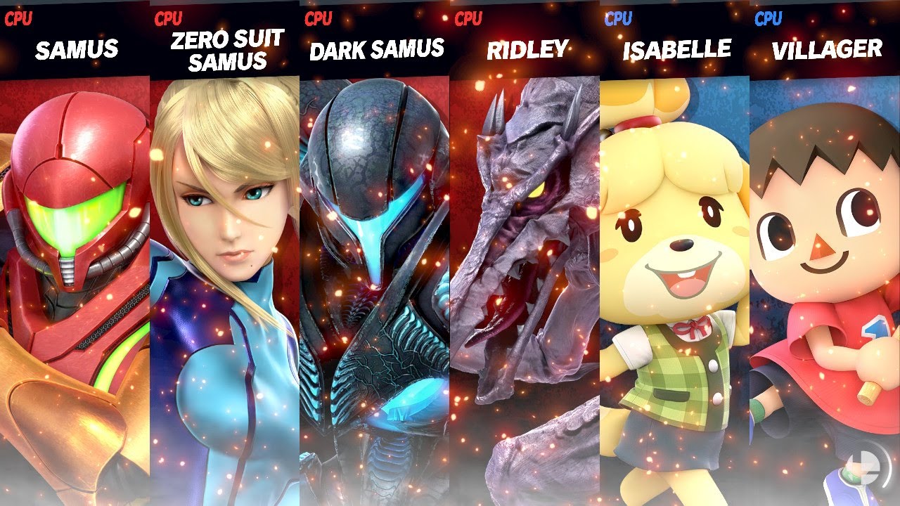 Samus & Zero Suit Samus & Dark Samus & Ridley (Metroid) vs Isabelle ...