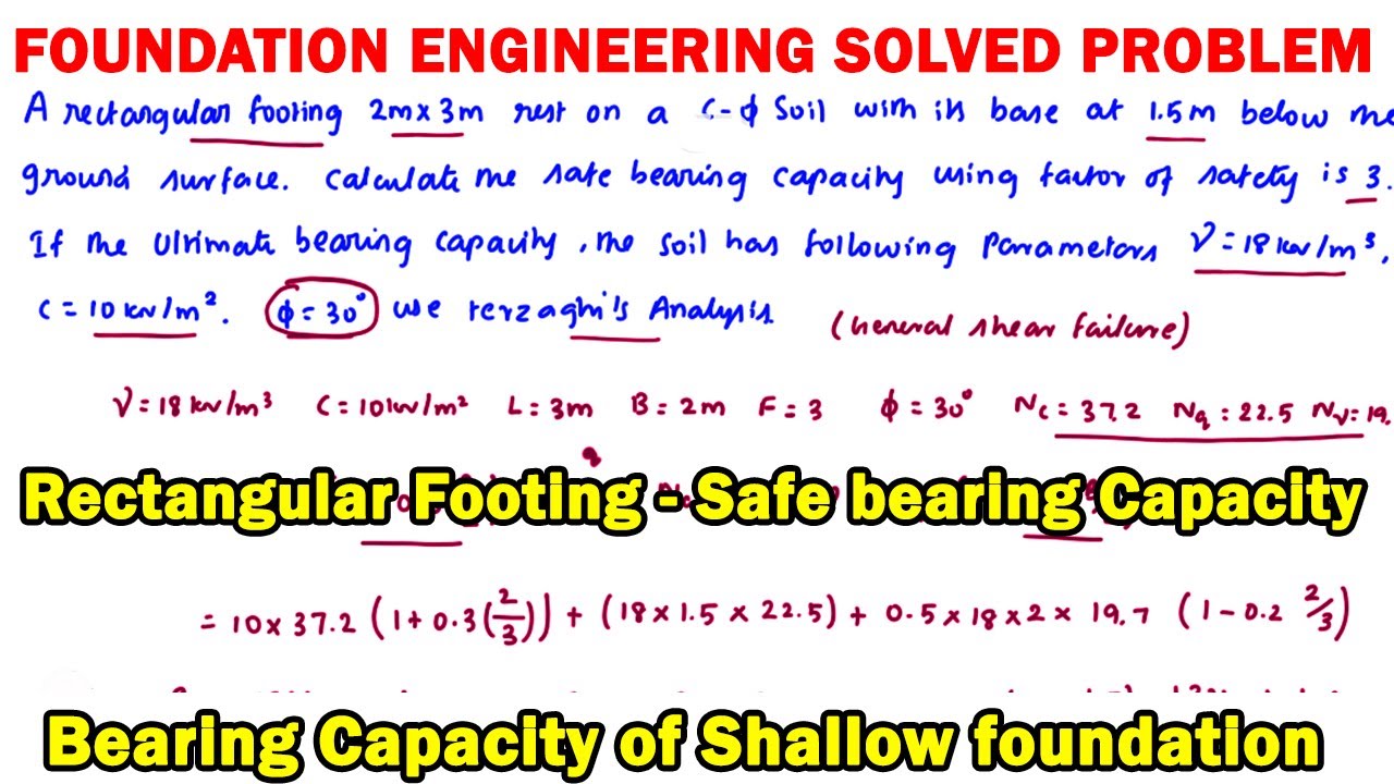 Numerical on Terzaghi Bearing Capacity, Determination of Safe Bearing ...
