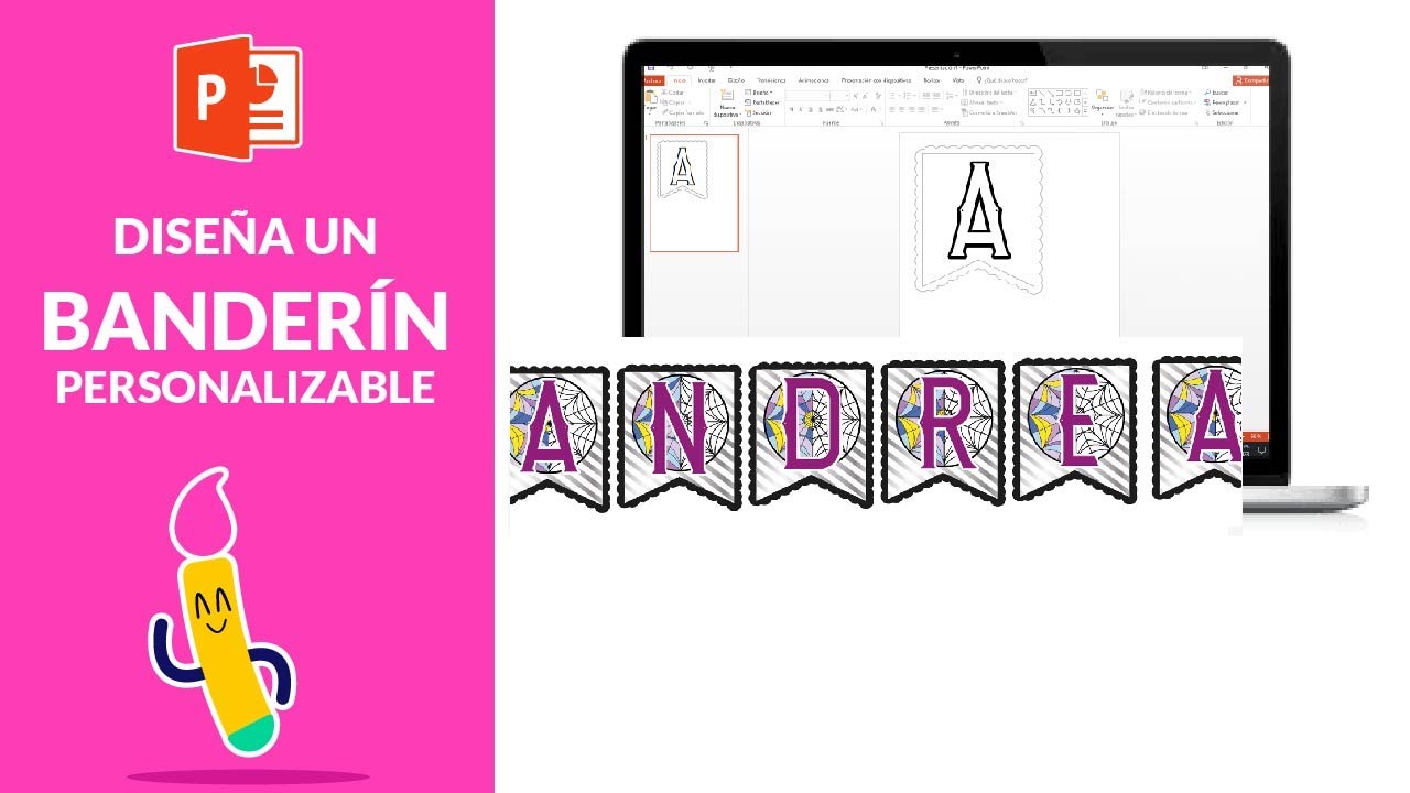 Como diseñar banderines de cumpleaños de Merlina en Power Point - YouTube