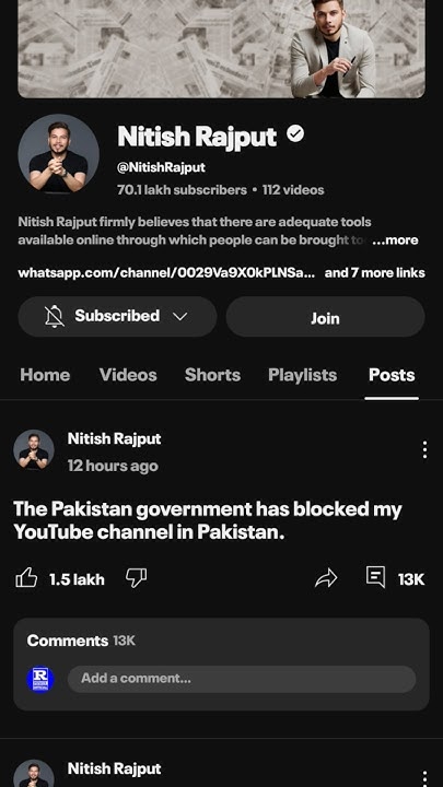 नीतीश राजपूत का यूट्यूब चैनल पाकिस्तान में हुआ बैन Nitish Rajput ka YouTube channel Pakistan me ...
