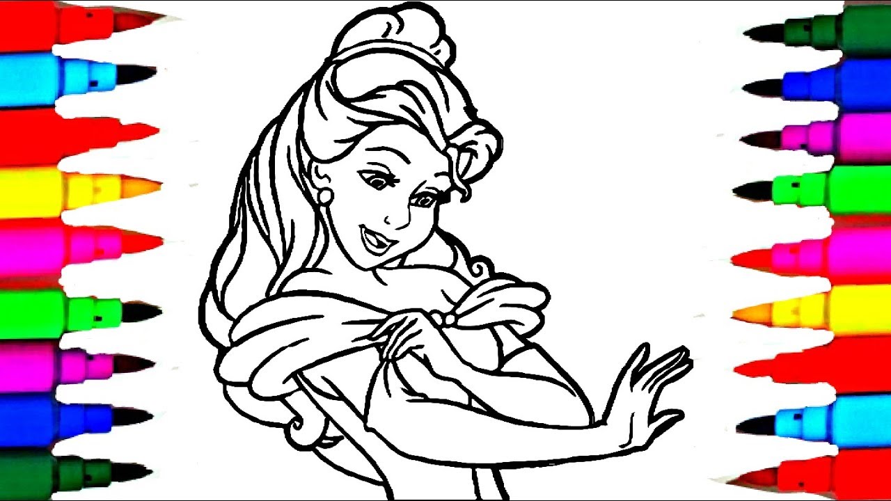 Rainbow Learning Colors by Coloring Disney's for Girls Princess Belle ...