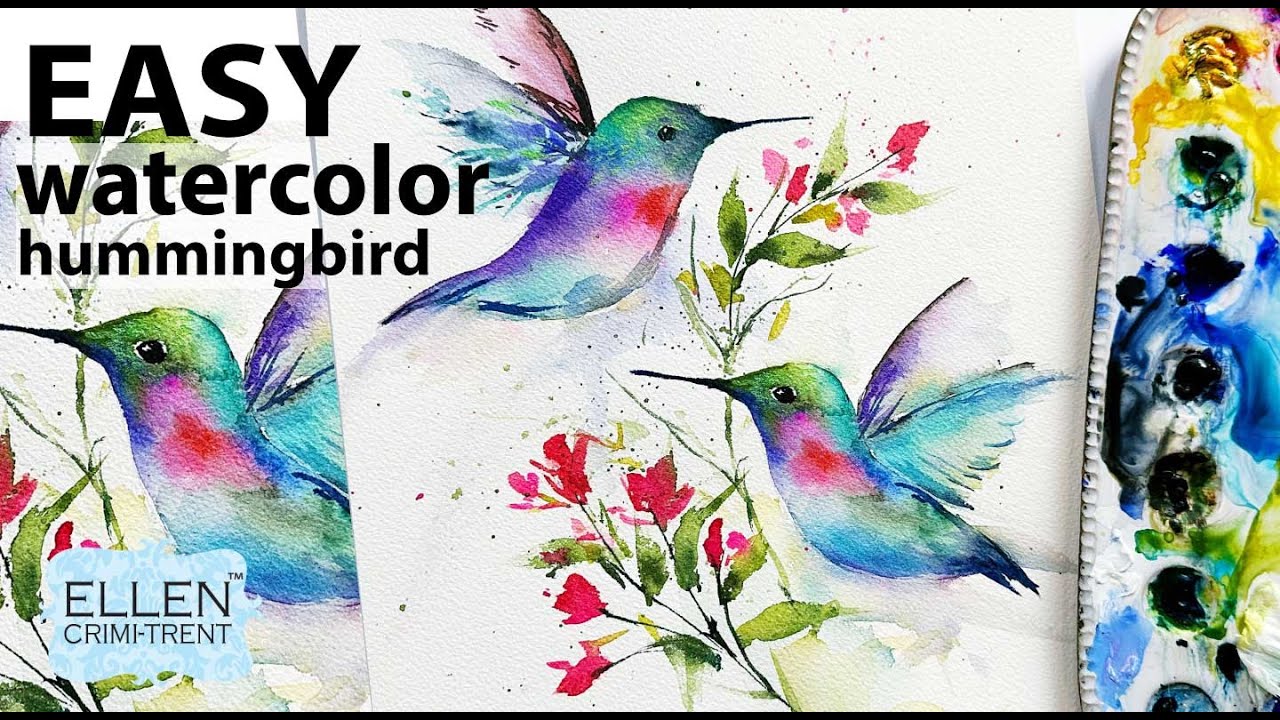 EASY watercolor hummingbird/ painting ideas for beginners - YouTube