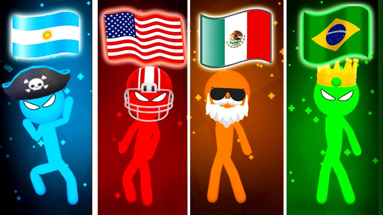 USA vs Mexico vs Brazil vs Argentina in the game Stickman Party ...