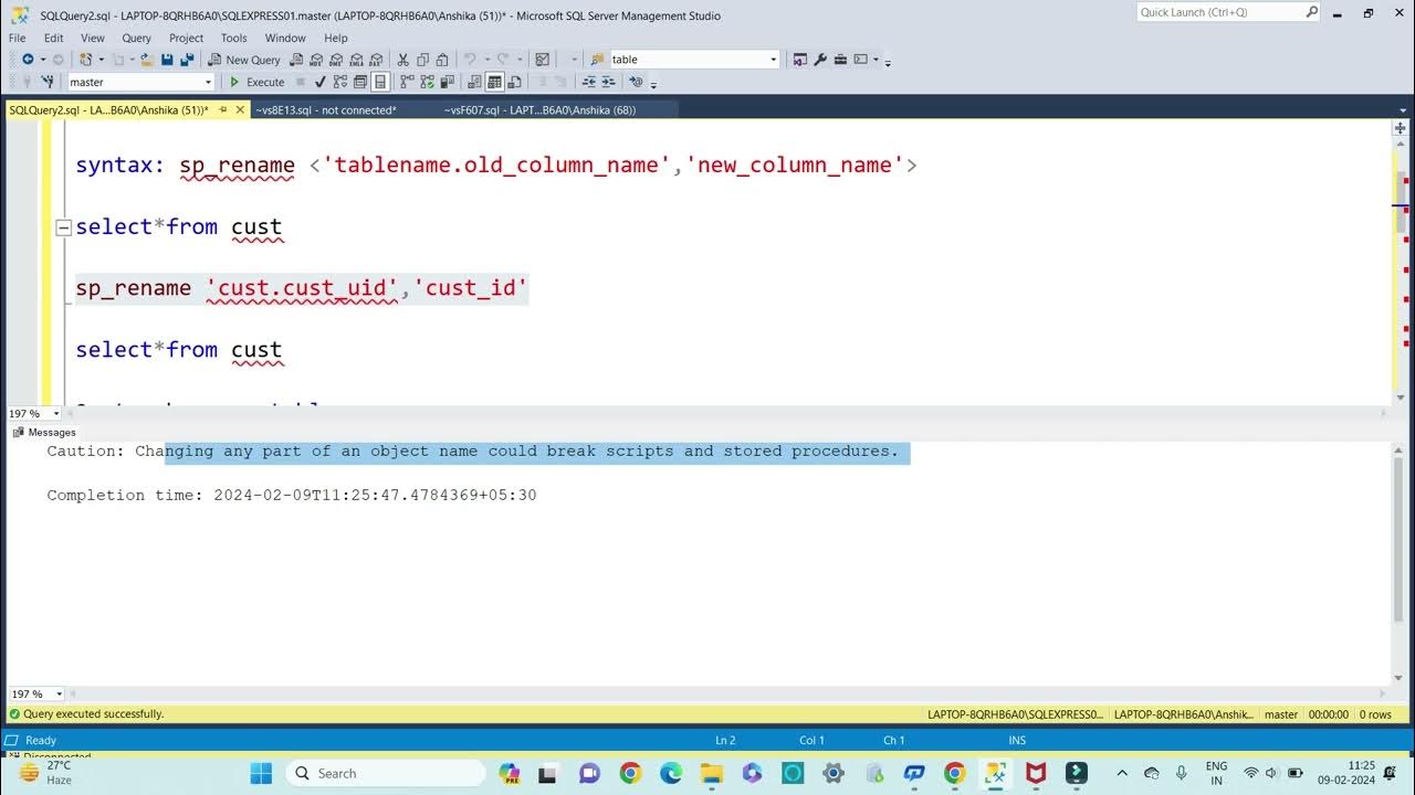 How to use SP_RENAME command in sql server|| DDL command SP_RENAME in sql - YouTube