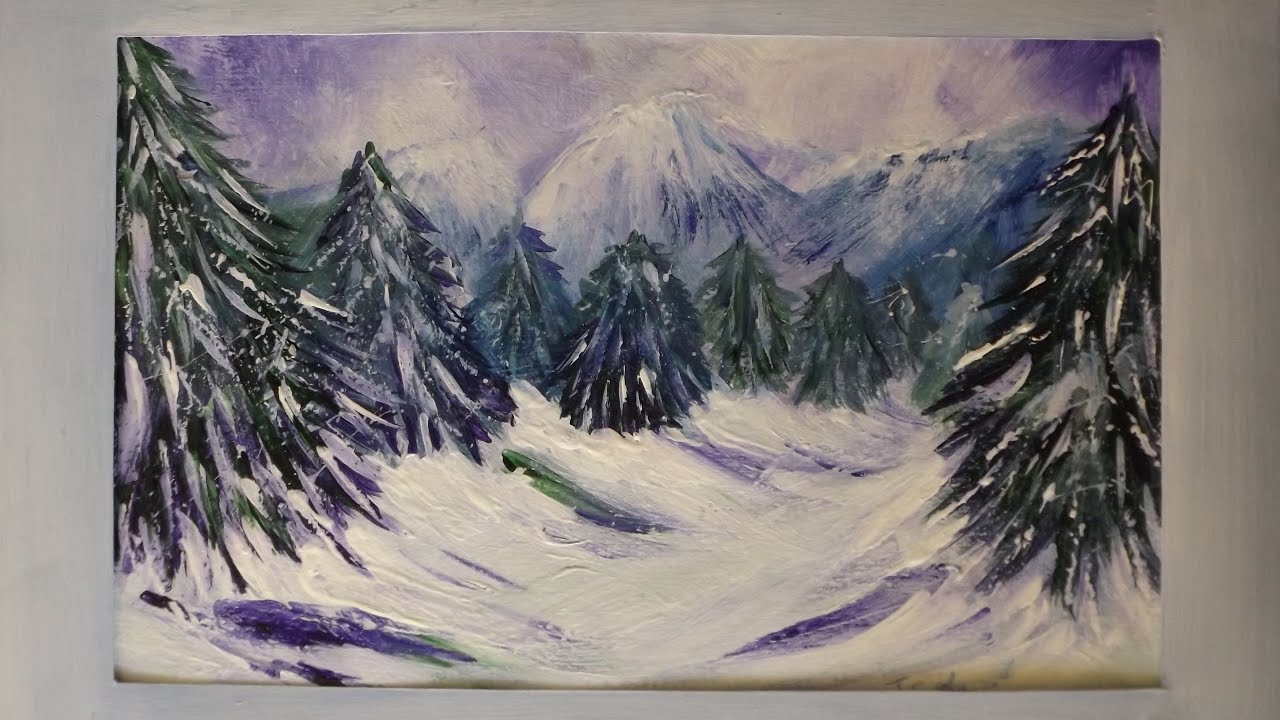 Easy Little Snow Scene in Acrylic Paint - YouTube