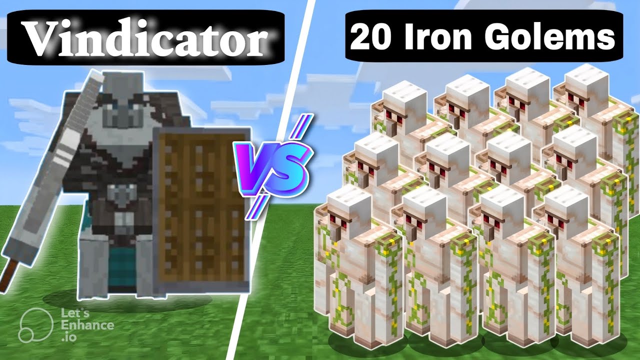 Minecraft Mutant Vindicator Vs 20 Iron Golems - YouTube