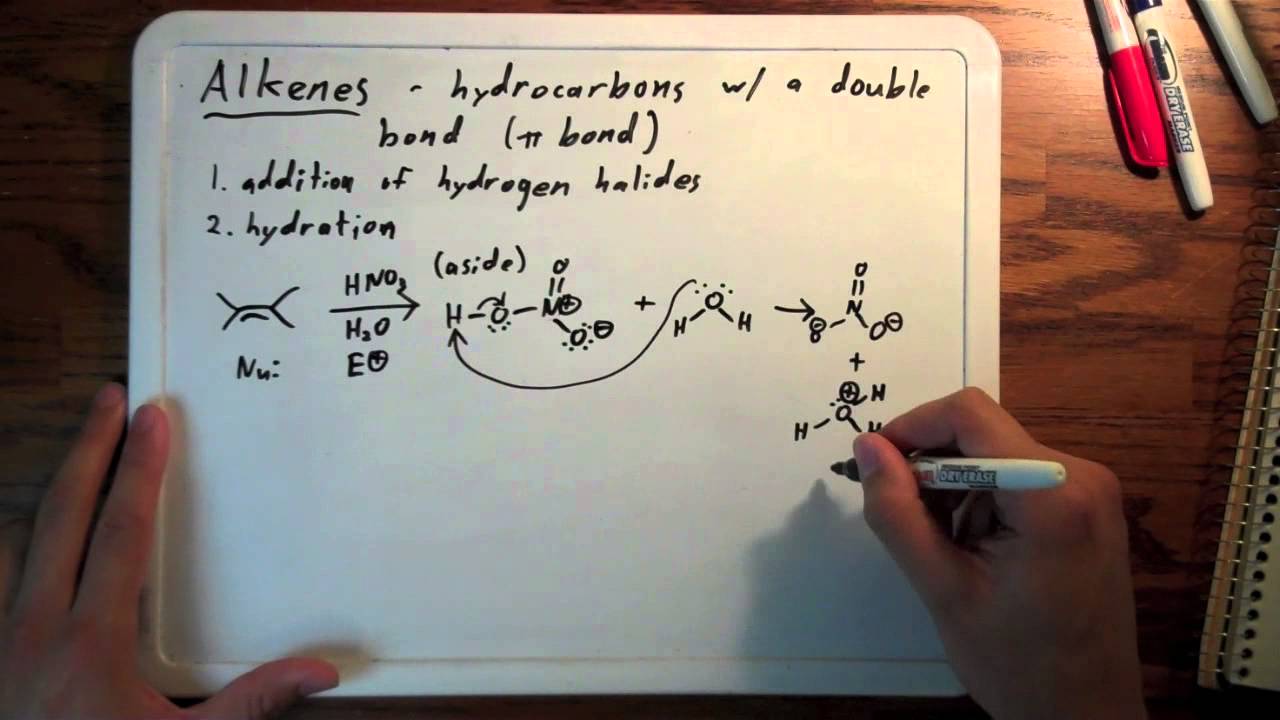 Hydration of Alkenes: 1 minute tutorial w/ full mechanism - YouTube