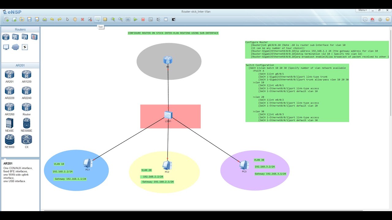 🚀 Router-on- stick Inter-VLAN Routing Configuration on Huawei eNSP | Connect VLANs - YouTube