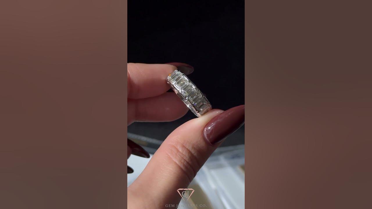 8.5CT Half Bezel Emerald Cut Diamond Eternity Band ( .50Ct Each GIA Certified) in 18K White gold ...