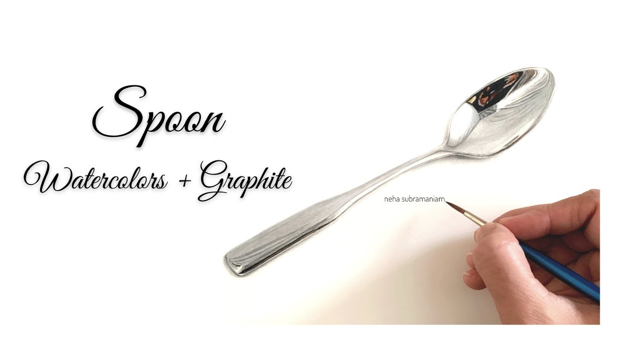 How to paint a Metallic Spoon with watercolors and graphite// Realistic ...