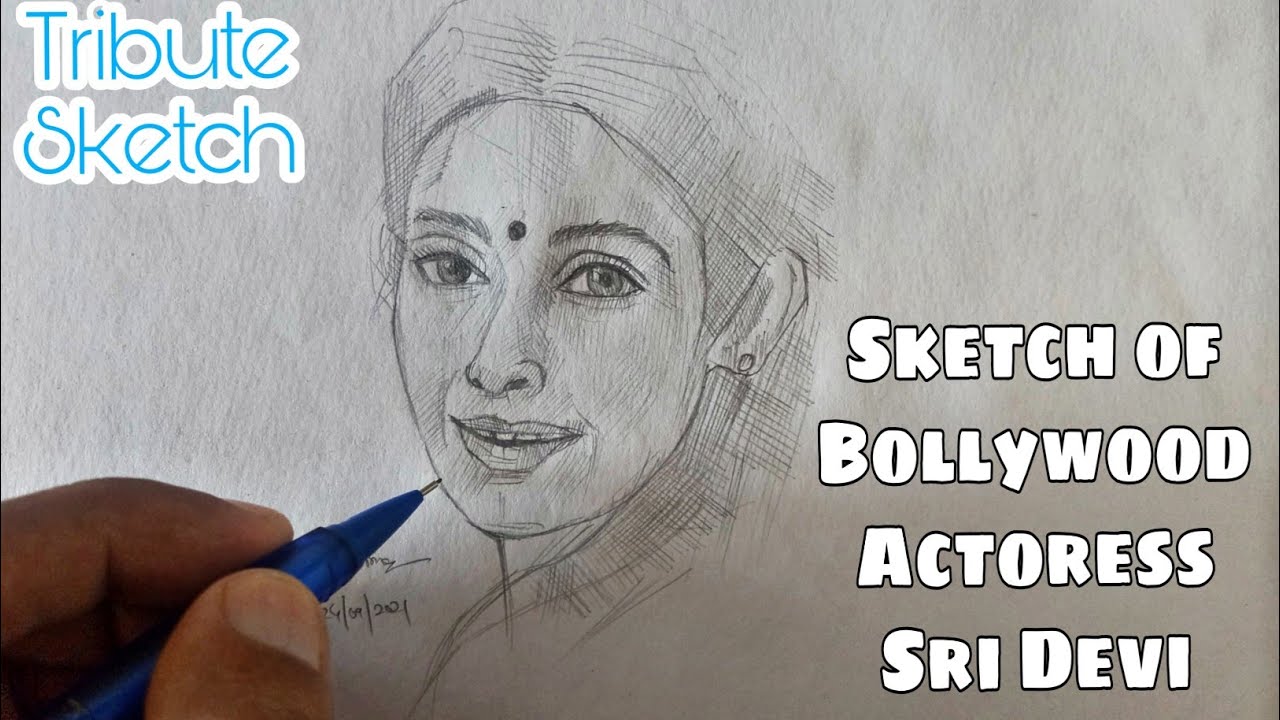 Sketch of Bollywood actress Sri Devi||Quick sketch||Tribute Sketch ...