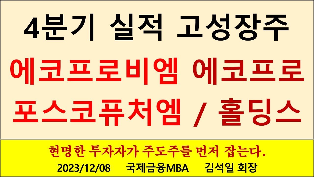 2024년 4분기 실적 고성장주 에코프로비엠 포스코퓨처엠홀딩스 등 배터리 소재 핵심주 Youtube