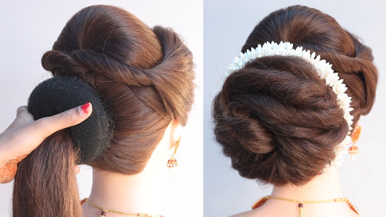 momentous bun hairstyle with gajra | juda hairstyle for saree look ...