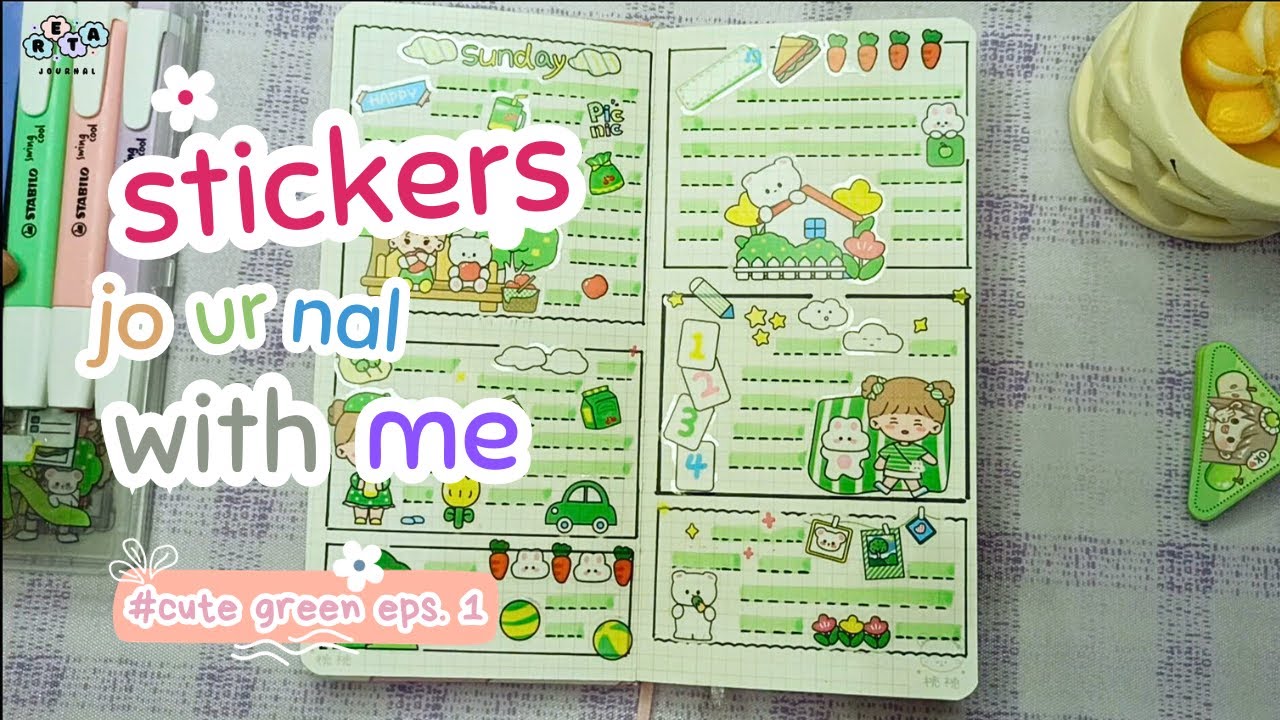 stickers journaling 💜🩷 Cute Green Eps.1 - YouTube