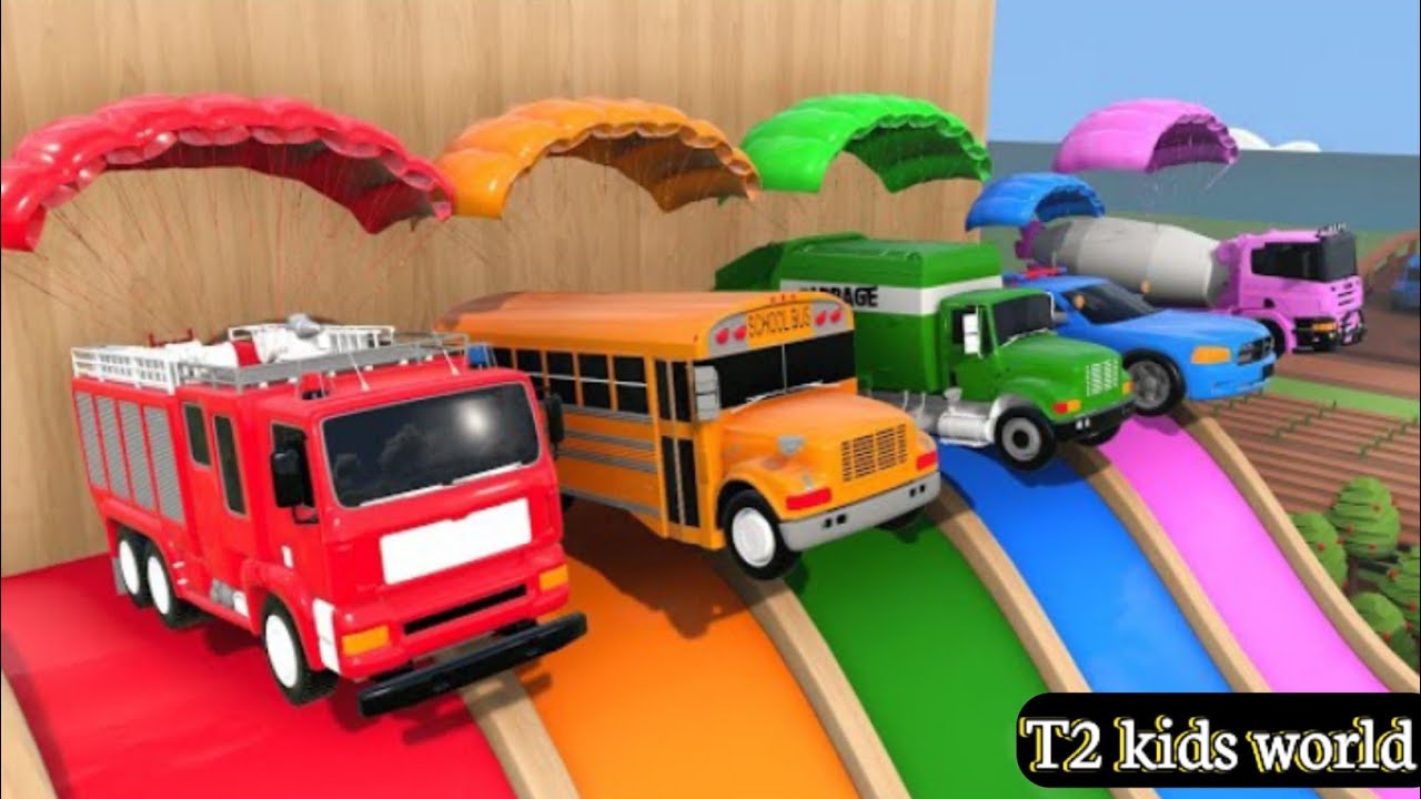 Double flatbed Trailer Truck vs speedbumps | Tractor vs train vs cars ...