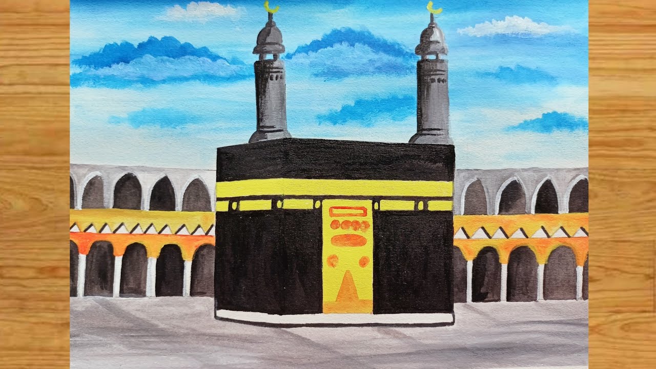 How to draw kaaba drawing with acrylic colour || Kaaba drawing tutorial ...