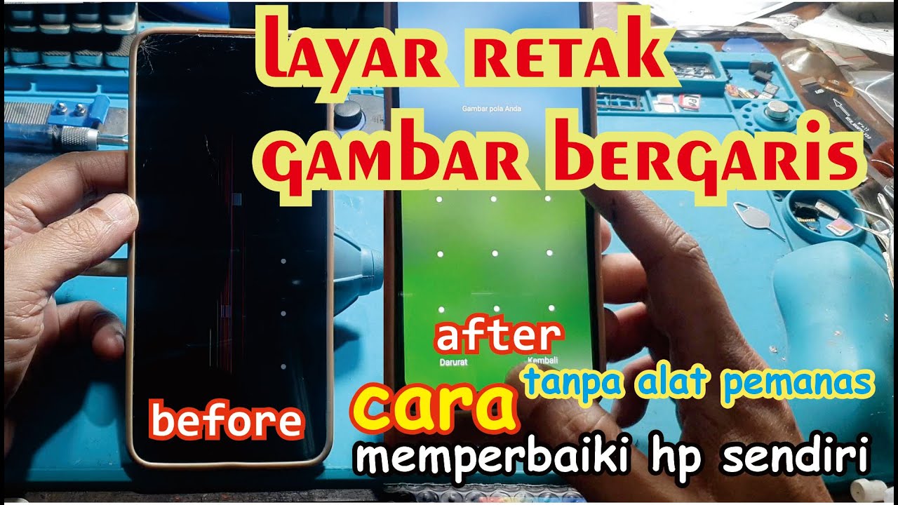 cara memperbaiki layar hp retak dan bergaris - YouTube