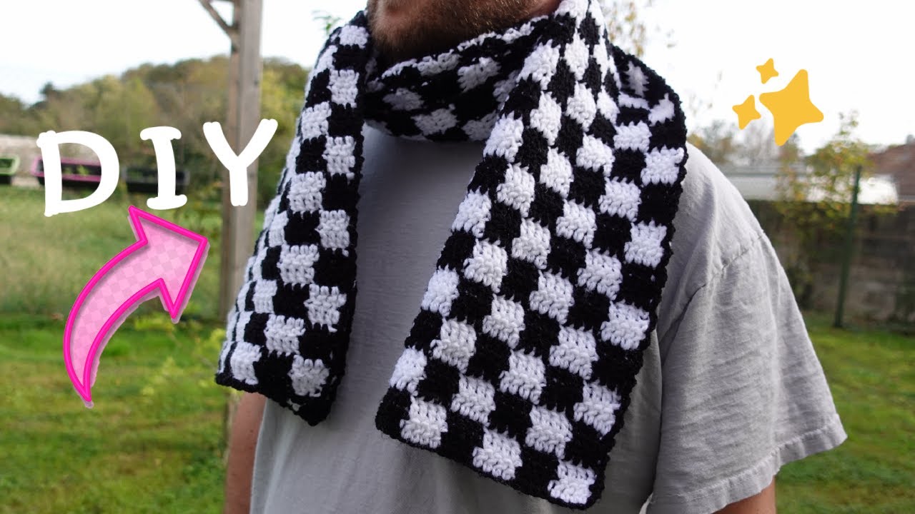 Crochet Wednesday Scarf How to Crochet Plaid, Checkered Step-by-step ...