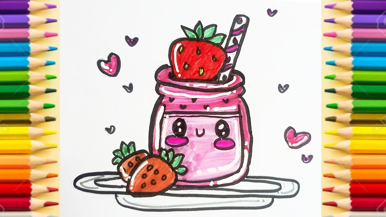How to draw a Cute strawberry milkshake 🍓 | Drawing Kids ...