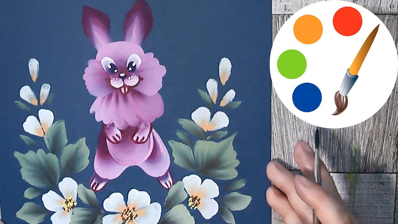 Paint a pink rabbit, One Stroke for beginners, easy&simple - YouTube