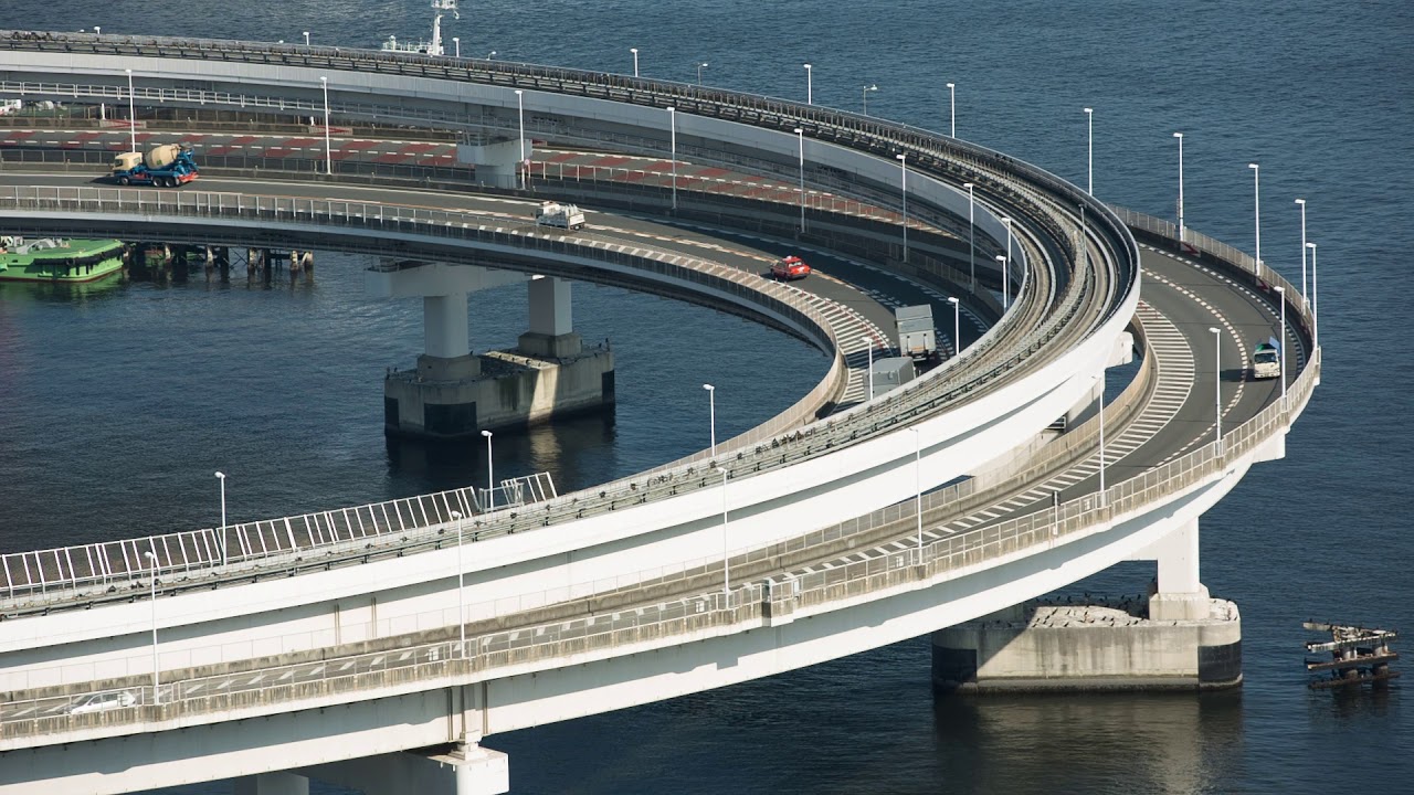Rainbow bridge in Japan over the sea - YouTube