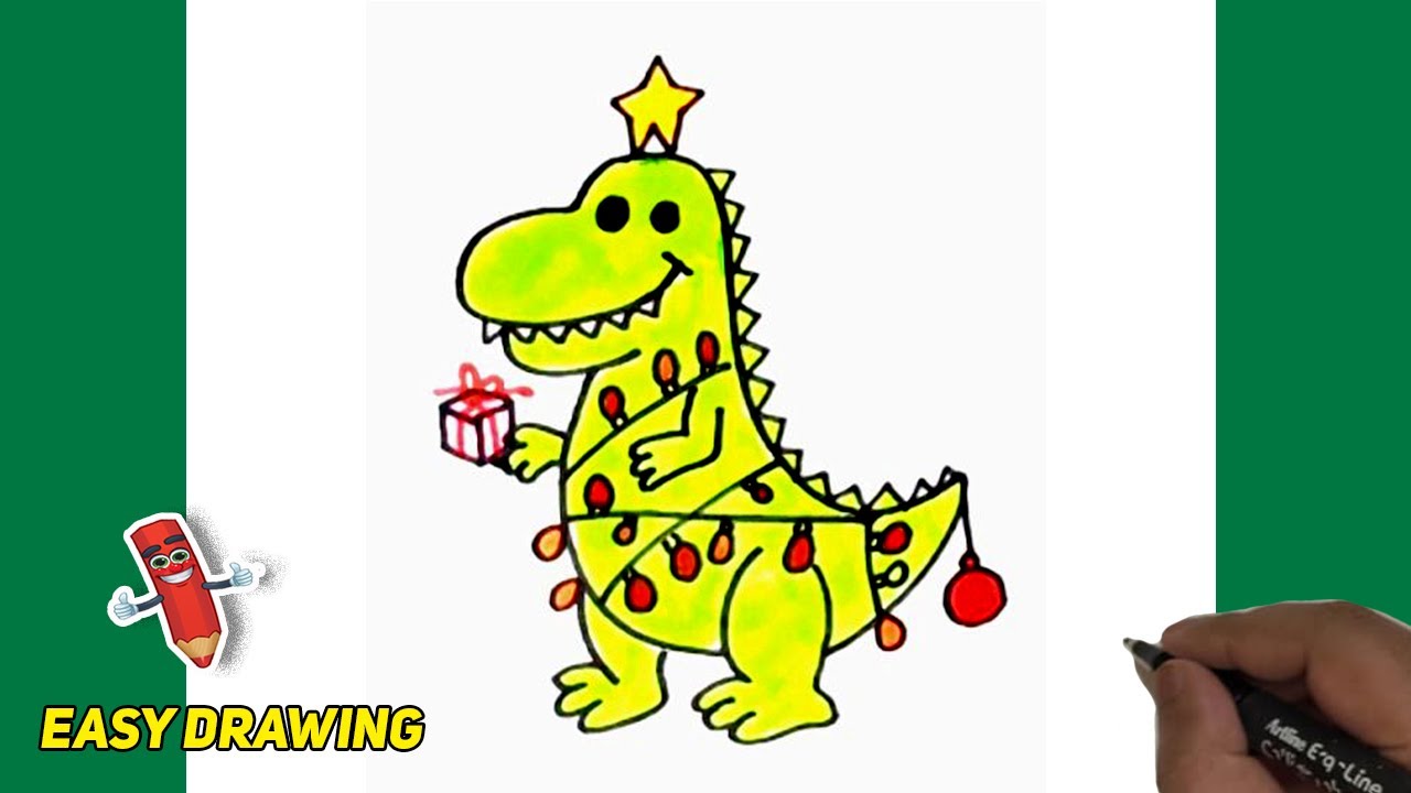 How To Draw Christmas T-Rex Easy and Step By Step | Christmas Easy ...