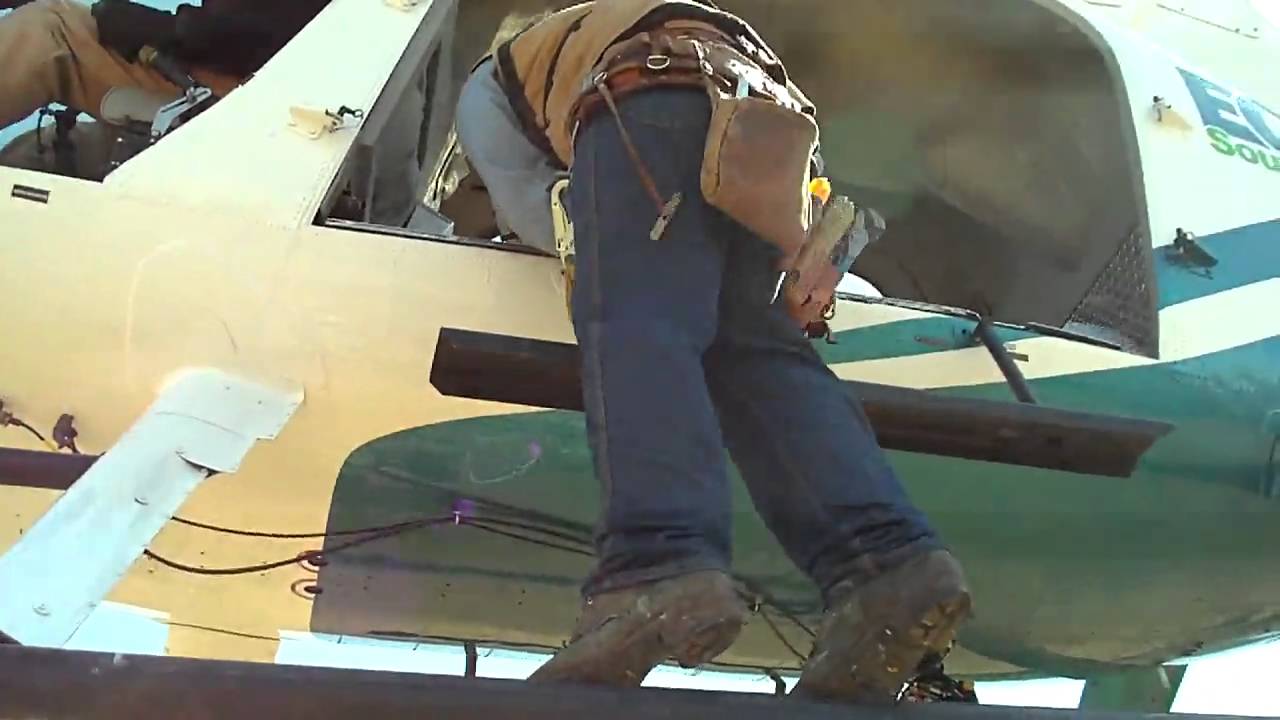 Helicopter skid transfer to tower - YouTube