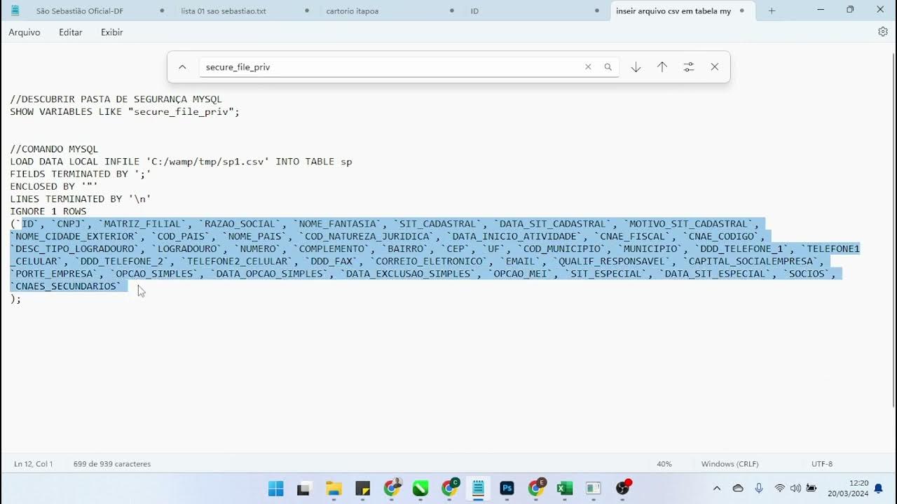 Importar arquivo csv para tabela Mysql - YouTube