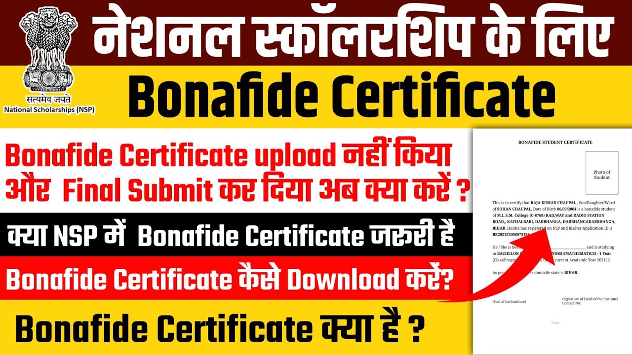 NSP Scholarship apply 2022 Renewal and Fresh ll Bonafide Certificate ...