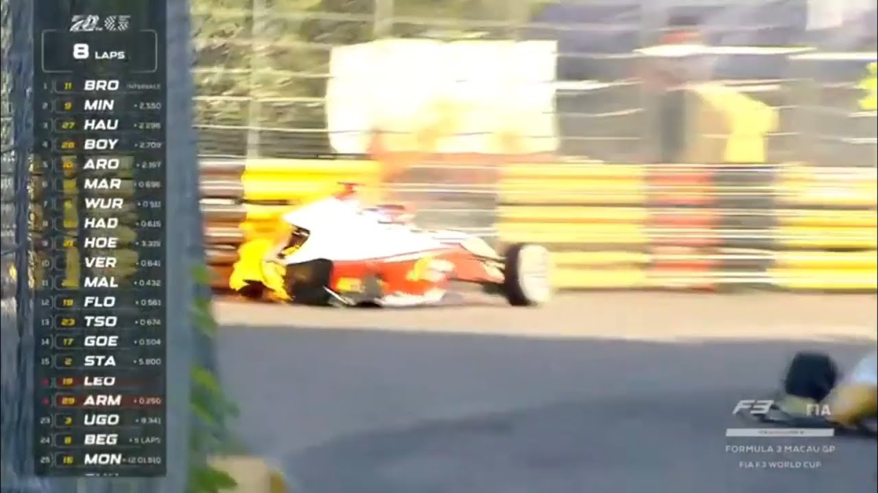 Massive Crash Sets Car On Fire - F3 World Cup at Macau 2023 - YouTube