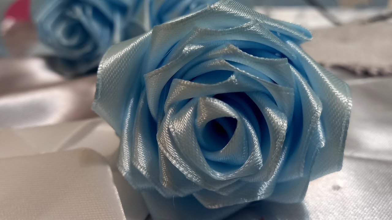 make ribbon rose:Blue ribbon rose - YouTube