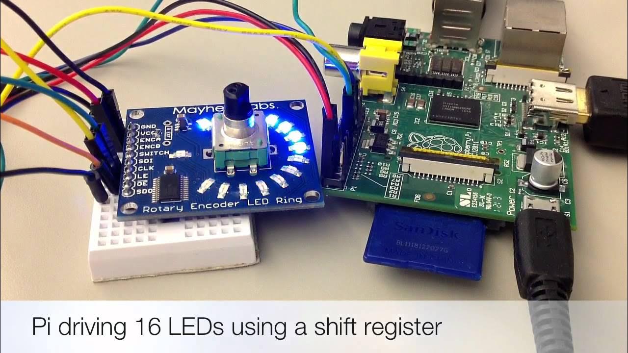 Raspberry Pi driving 16 LEDs using a shift register - YouTube