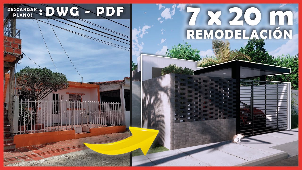 Plano de casa unifamiliar 7x20 metros | 4 dormitorios | HOUSE PLAN 3D ...