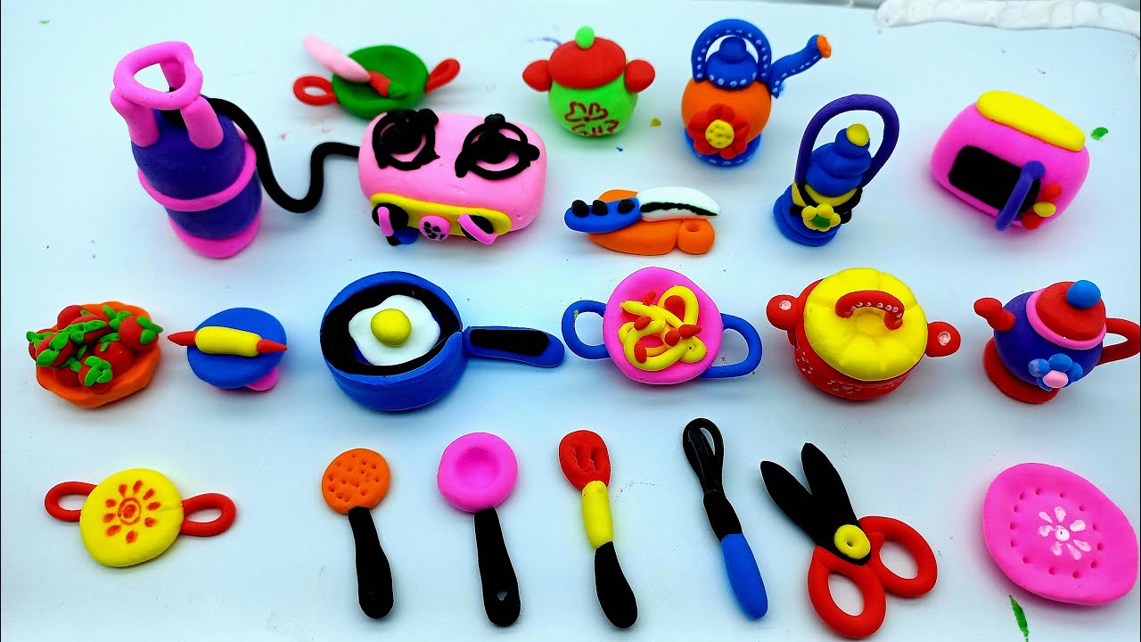 DIY How to make polymer clay miniature kitchen set kitchen tools ...