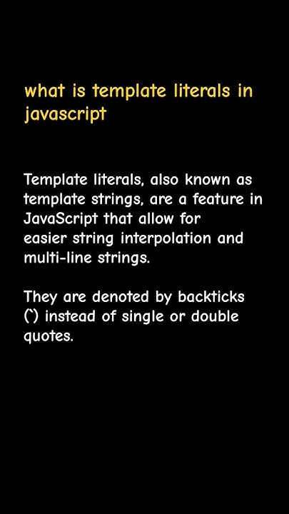 what is template literals in javascript? - YouTube