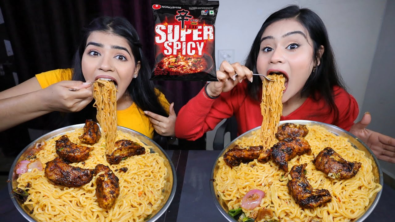 2X Spicy Korean Fire 🔥 Noodles and Spicy Momos Challenge | Spicy Food ...