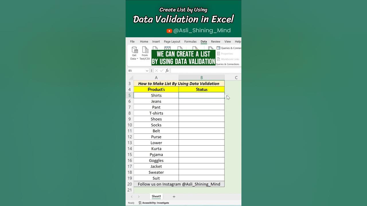 Create A List By Using Data Validation In Excel👨💻💥🤯 Shorts Excel Shortvideo Datavalidation