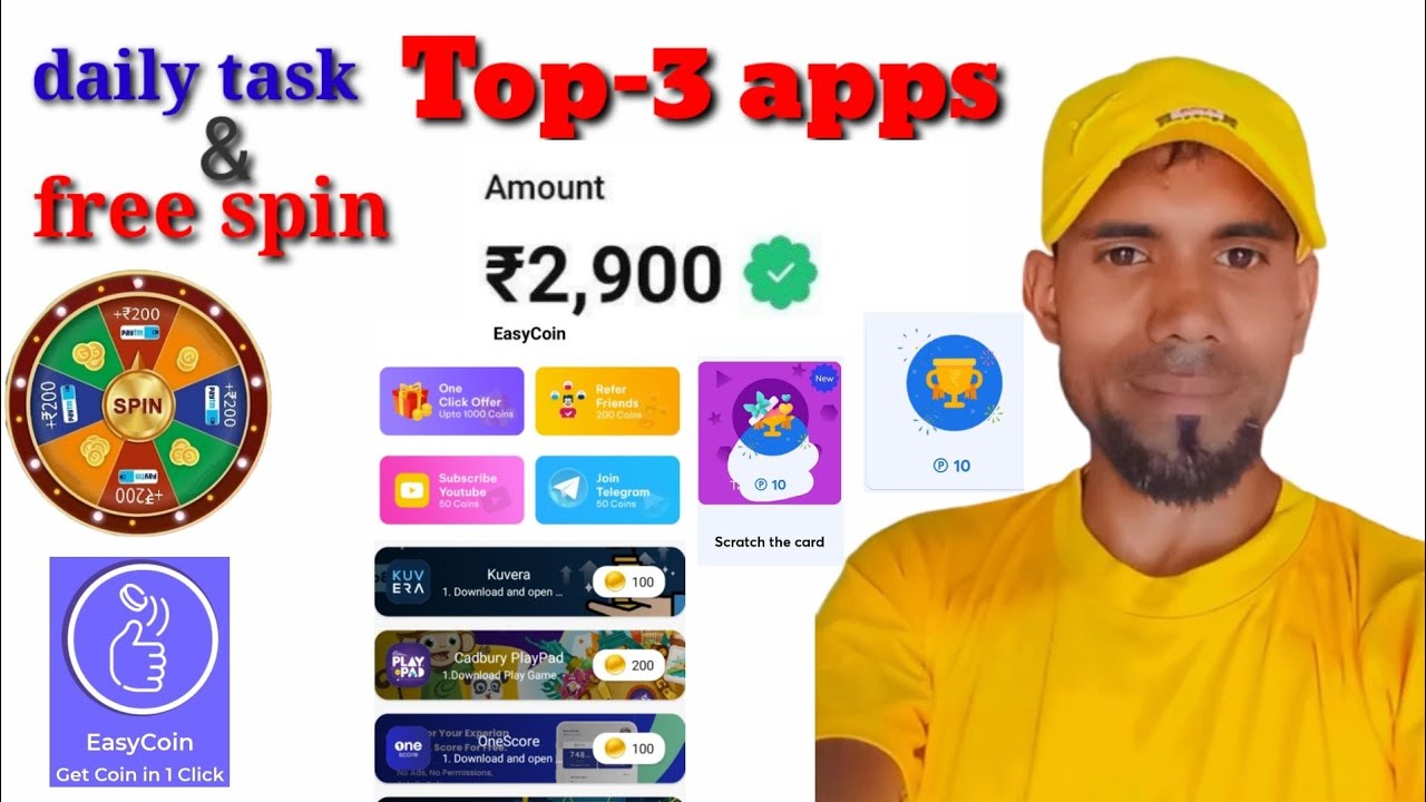 Top 3 apps best free spin earning daily tasks app Real Paytm wallet ...