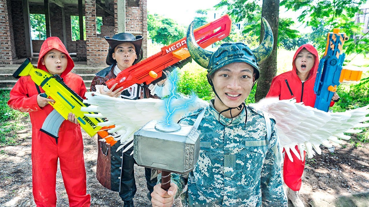Battle Nerf War: Competition Captain Warriors vs Aliens & Angel Bird ...
