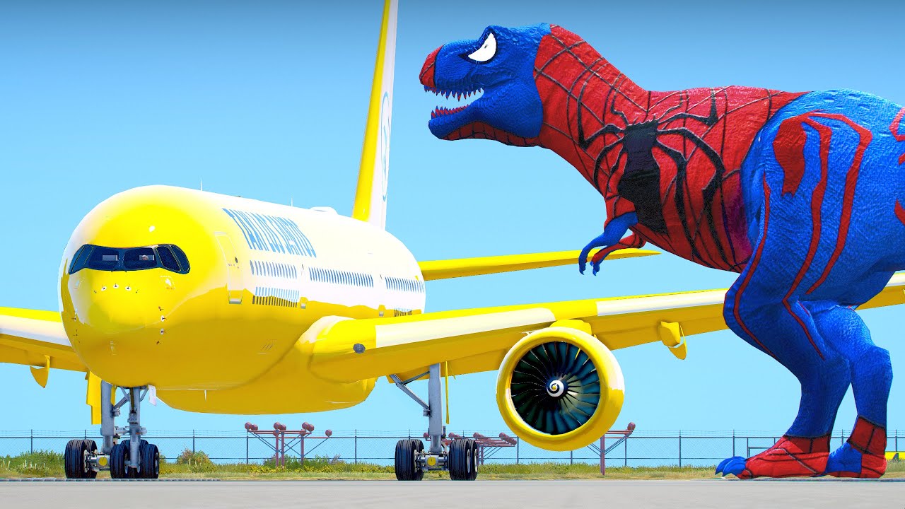 Airplane Crashes Into Spider-Man Dinosaur And Makes Emergency Landing ...
