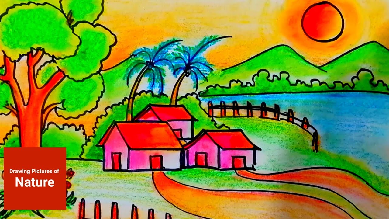 Drawing of Nature | Drawing pictures of Nature | How to draw Nature ...